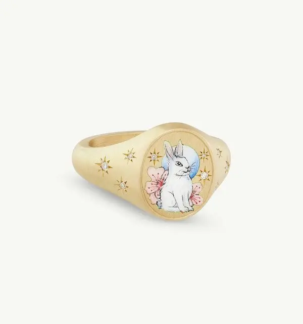 CECE JEWELLERY Bunny & Moon Signet Ring - Gold