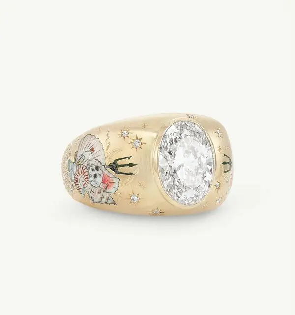 CECE JEWELLERY Secrets Of The Sea Ring With Oval Diamond - Gold