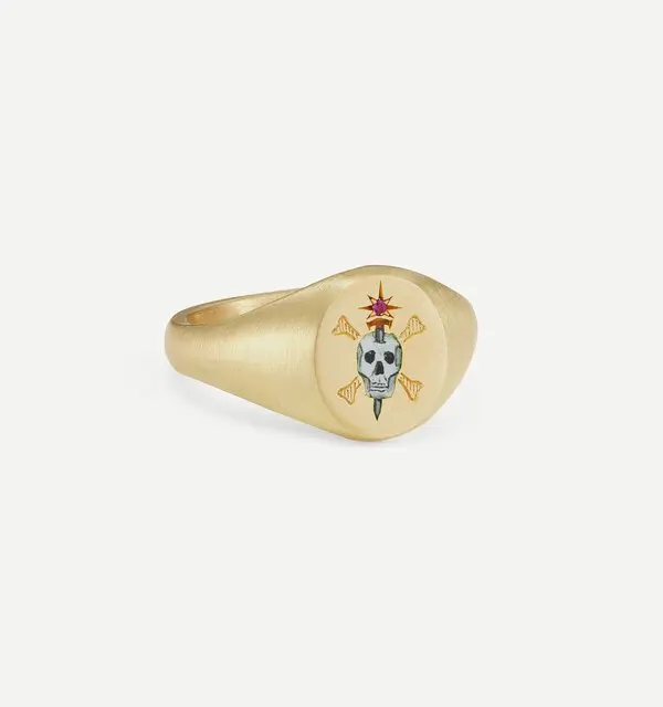 CECE JEWELLERY Skull & Sword Signet Ring - Gold