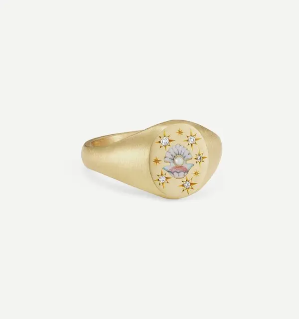CECE JEWELLERY The Clam & Pearl Signet Ring - Gold