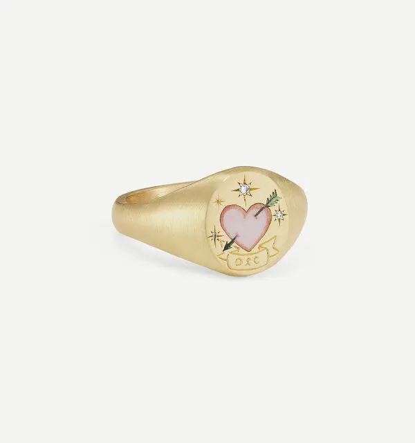 CECE JEWELLERY Love Me Forever" Pink Enamel Heart Ring With Cupid's Arrow Motif - Gold