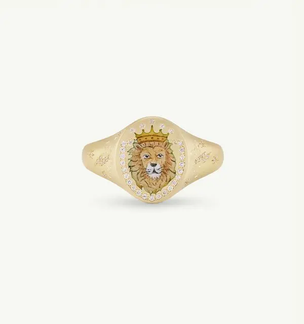 CECE JEWELLERY Warrior Ring With Enamel Lion Motif And Diamond Accents