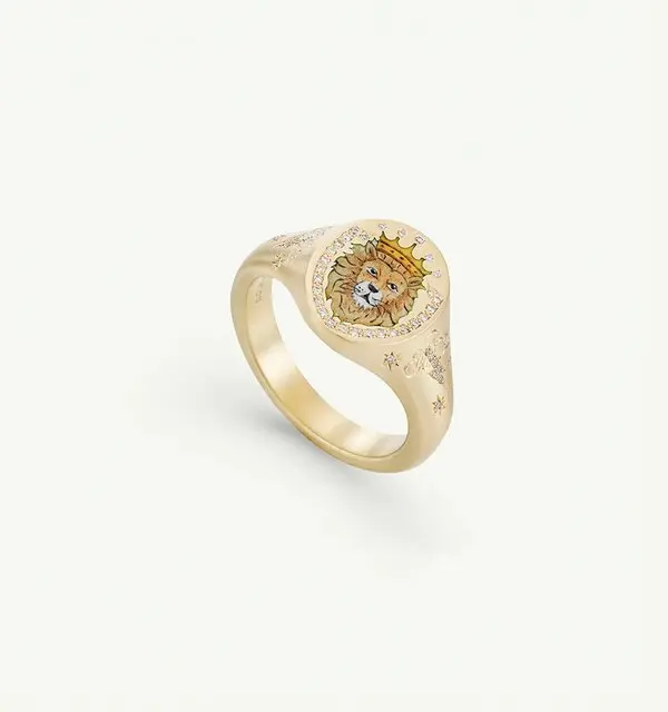CECE JEWELLERY Warrior Ring With Enamel Lion Motif And Diamond Accents