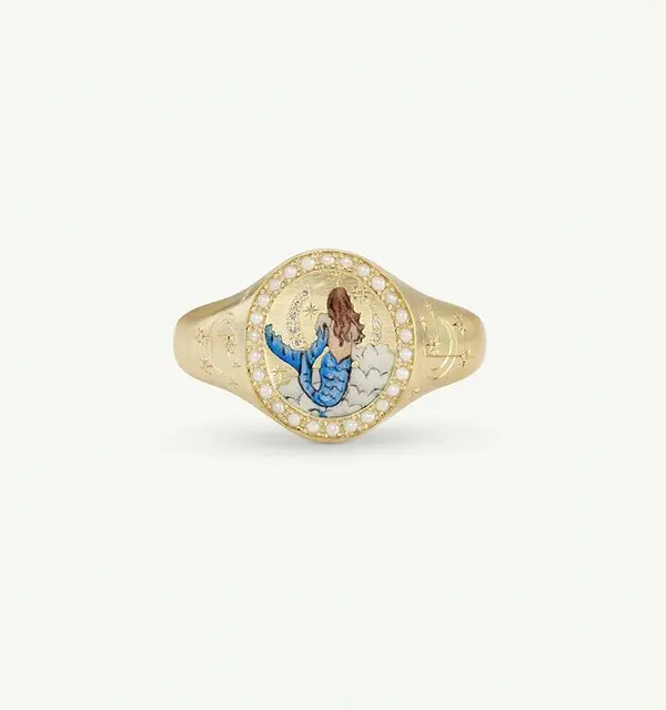 CECE JEWELLERY Dreamer Ring With Enamel Mermaid And Diamond Stars