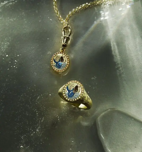 CECE JEWELLERY Dreamer Ring With Enamel Mermaid And Diamond Stars