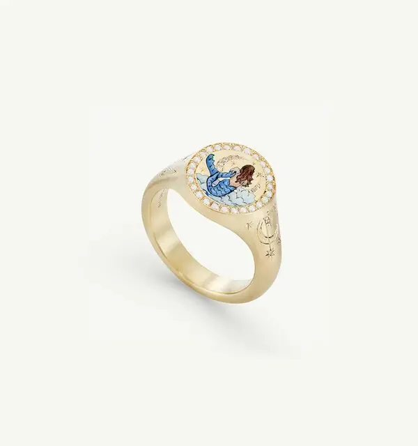 CECE JEWELLERY Dreamer Ring With Enamel Mermaid And Diamond Stars