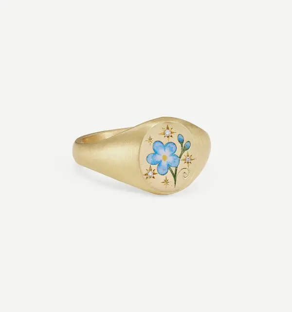 CECE JEWELLERY Forget-me-not Signet Ring With Diamonds And Enamel - Gold
