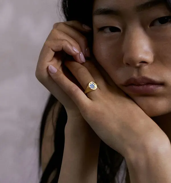 CECE JEWELLERY Forget-me-not Signet Ring With Diamonds And Enamel