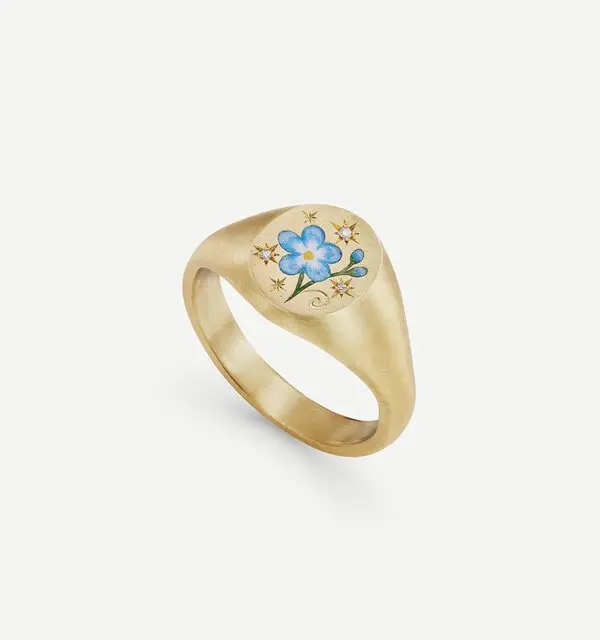 CECE JEWELLERY Forget-me-not Signet Ring With Diamonds And Enamel