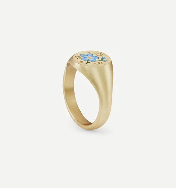 CECE JEWELLERY Forget-me-not Signet Ring With Diamonds And Enamel