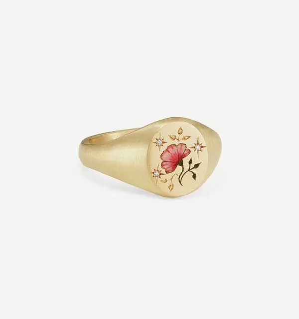 CECE JEWELLERY The Rose & Diamond Signet Ring - Gold