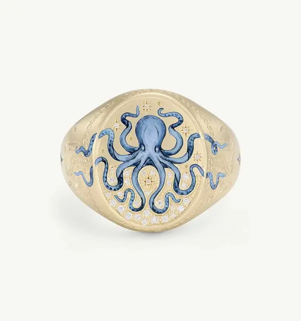 CECE JEWELLERY Deep Sea Octopus Signet Ring With Diamonds
