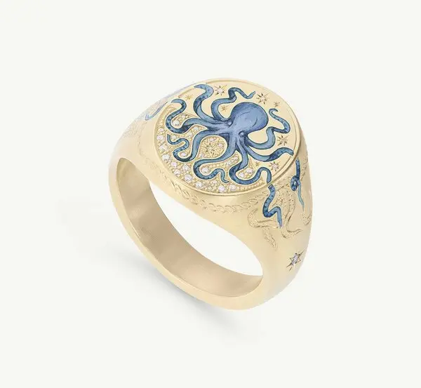 CECE JEWELLERY Deep Sea Octopus Signet Ring With Diamonds
