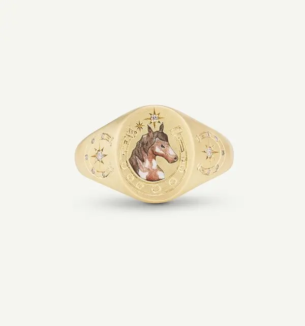 CECE JEWELLERY Wild Horse Signet Ring With Diamonds