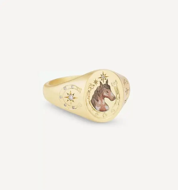 CECE JEWELLERY Wild Horse Signet Ring With Diamonds - Gold