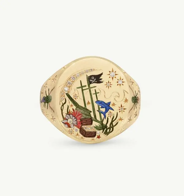 CECE JEWELLERY A Sailor's Superstition Ring With Diamonds And Enamel - Gold