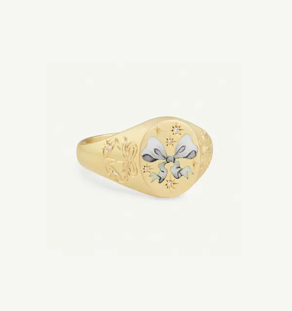 CECE JEWELLERY Wedding Bells Rococo Ribbon Ring With Enamel And Diamonds - Gold