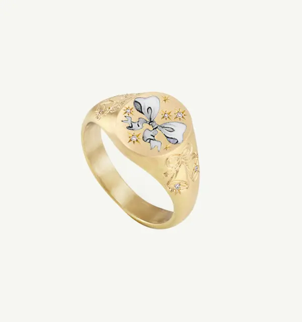 CECE JEWELLERY Wedding Bells Rococo Ribbon Ring With Enamel And Diamonds