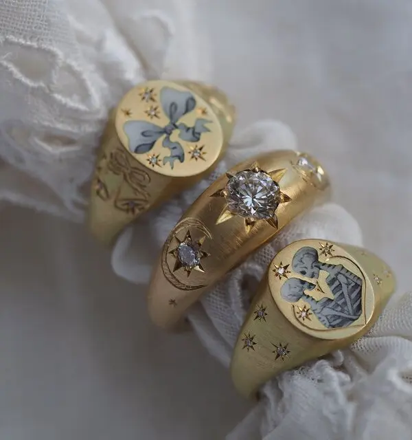 CECE JEWELLERY Wedding Bells Rococo Ribbon Ring With Enamel And Diamonds