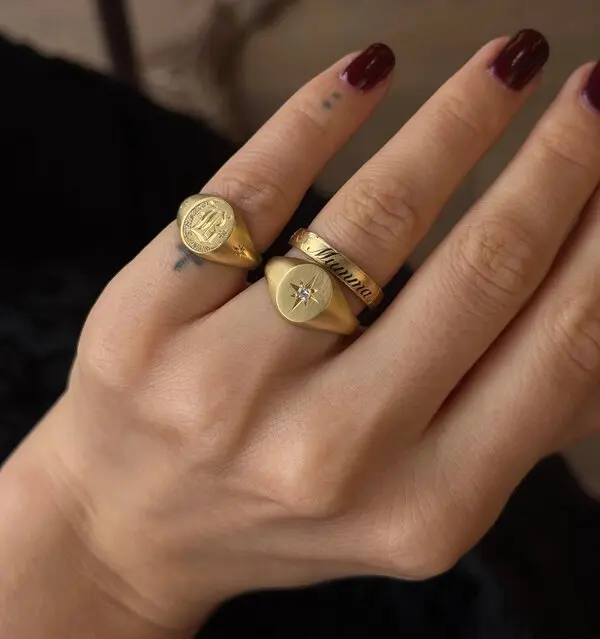 CECE JEWELLERY Old English Diamond Signet Ring In 18ct