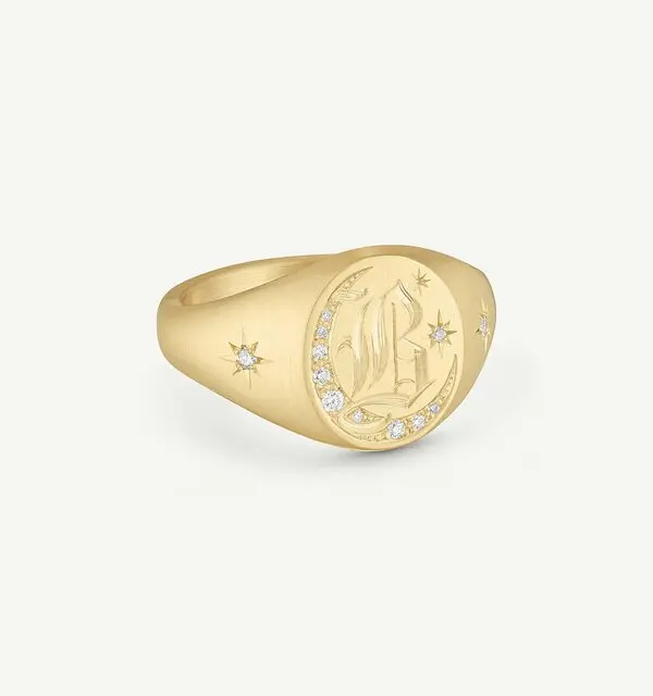 CECE JEWELLERY Old English Initial Signet Ring - Gold