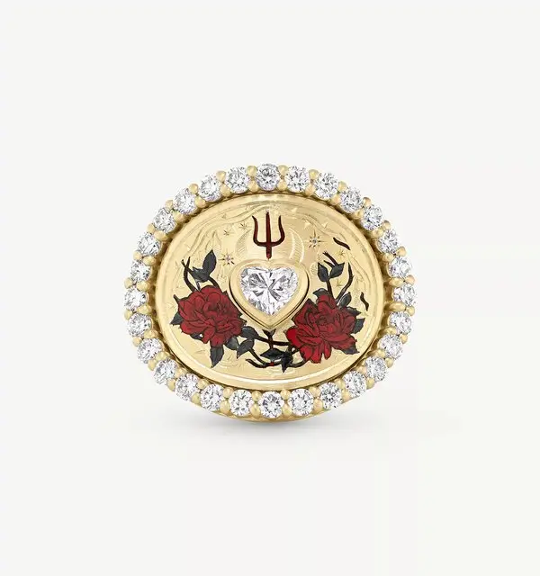 CECE JEWELLERY 18ct Yellow Heart-shaped Diamond And Enamel Devil's Trident Ring - Gold