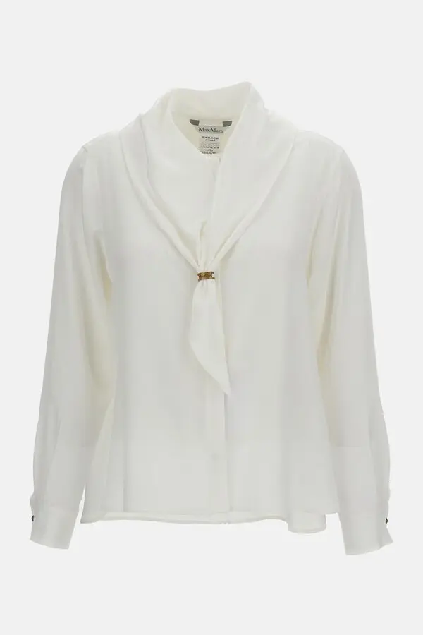 Max Mara Silk Shirt With Integrated Scarf Detail - Bianco
