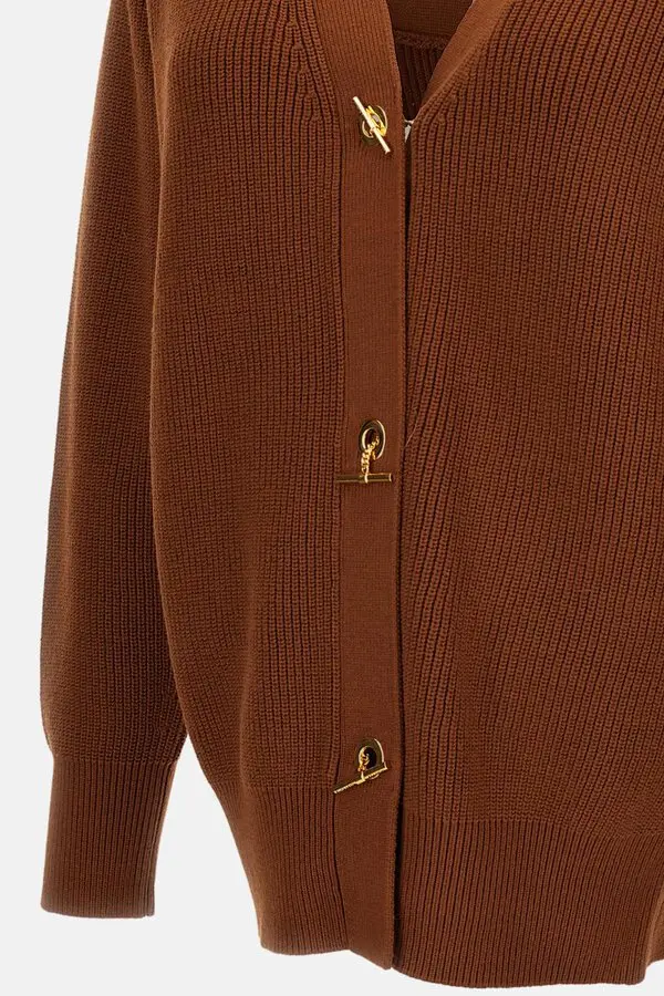 Elisabetta Franchi Ribbed V-neck Cardigan With Gold-tone T-bar Clasps