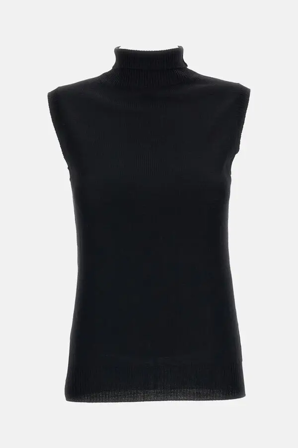 Sportmax Sleeveless High Neck Virgin Wool Gilet - Nero