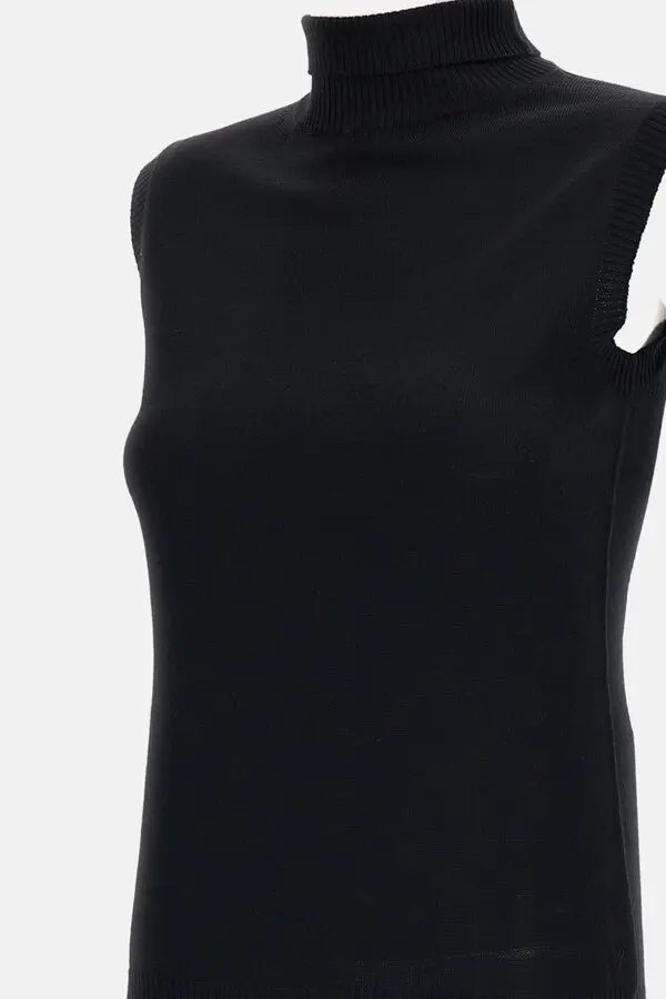 Sportmax Sleeveless High Neck Virgin Wool Gilet - Nero