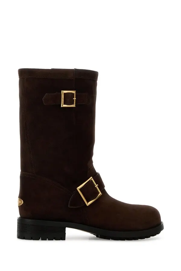 JIMMY CHOO Chocolate Suede Biker Ankle Boots