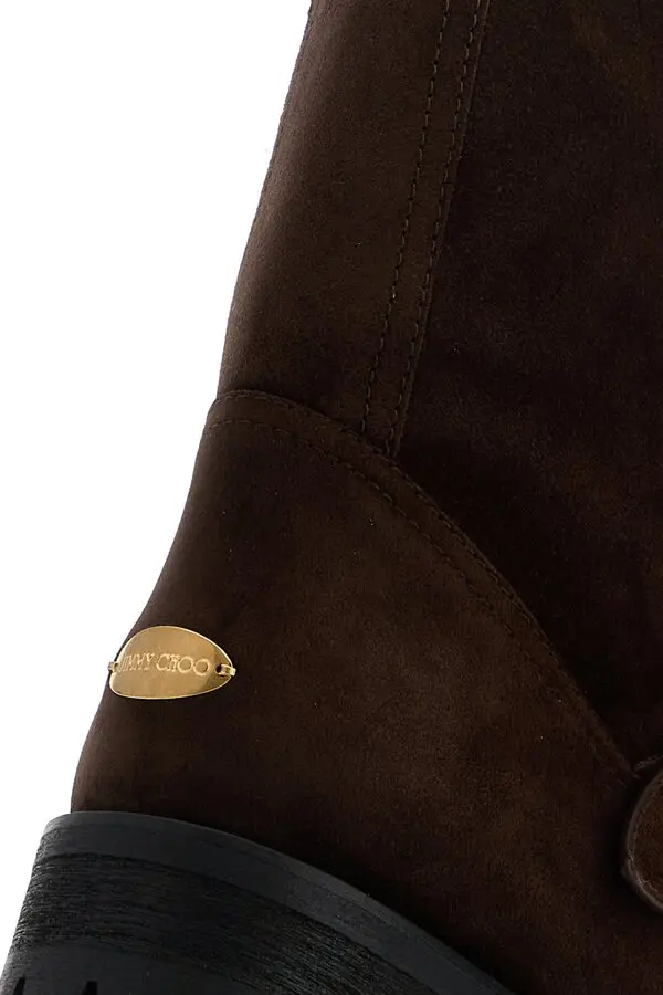 JIMMY CHOO Chocolate Suede Biker Ankle Boots