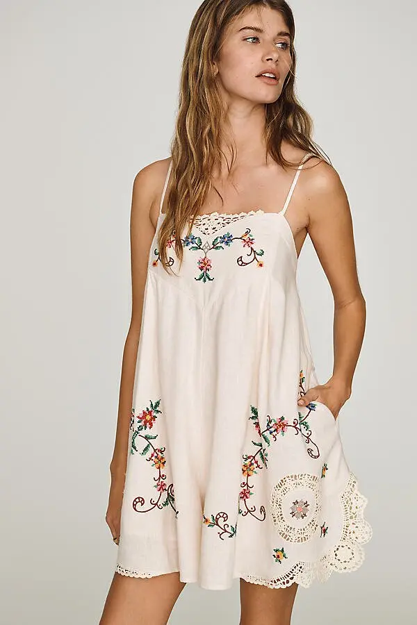 Anthropologie Len Cotton Embroidered Romper