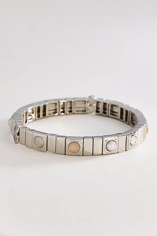 Anthropologie Gemstone Chicklet Bracelet - Silver/clear