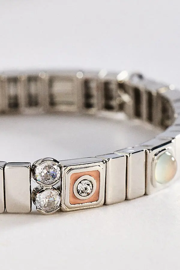 Anthropologie Gemstone Chicklet Bracelet - Silver/clear