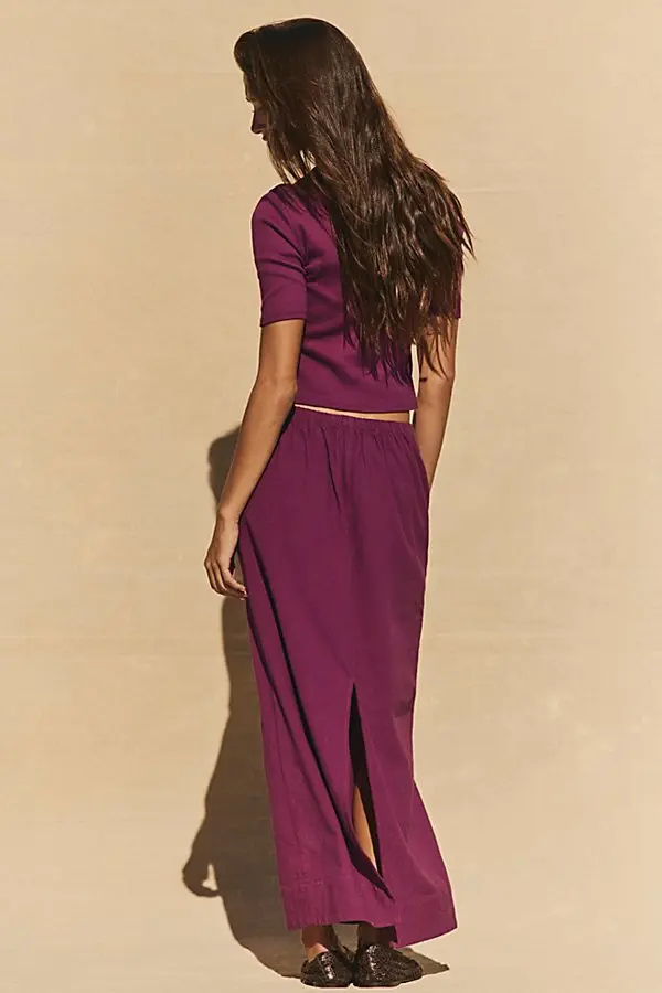 Free People Claudia Mock Neck Top And Column Skirt Set - Grape Escape