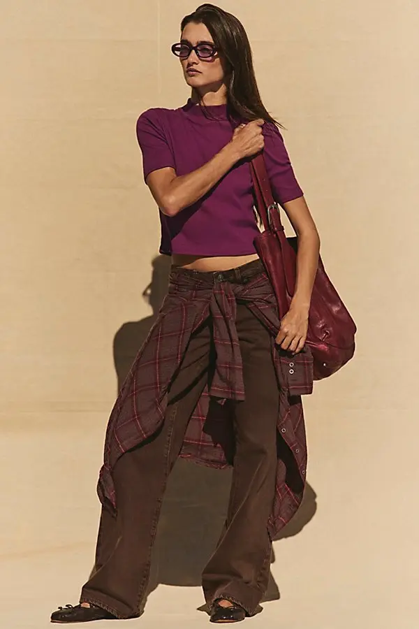Free People Claudia Mock Neck Top And Column Skirt Set - Grape Escape