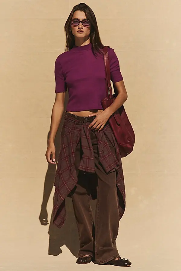 Free People Claudia Mock Neck Top And Column Skirt Set - Grape Escape
