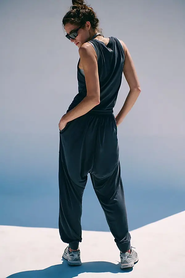 Free People One Ten Sandwashed Harem Set - Black