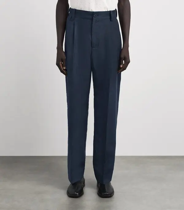 Jacquemus Linen-blend Pleated Trousers - Navy