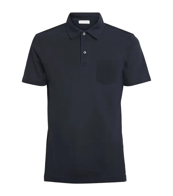 Sunspel Sea Island Cotton Riviera Polo Shirt - Blue