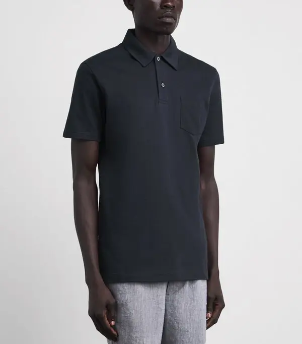 Sunspel Sea Island Cotton Riviera Polo Shirt - Blue