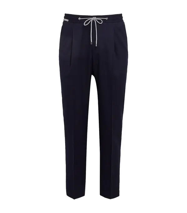 Corneliani Virgin Wool Drawstring Trousers - Navy
