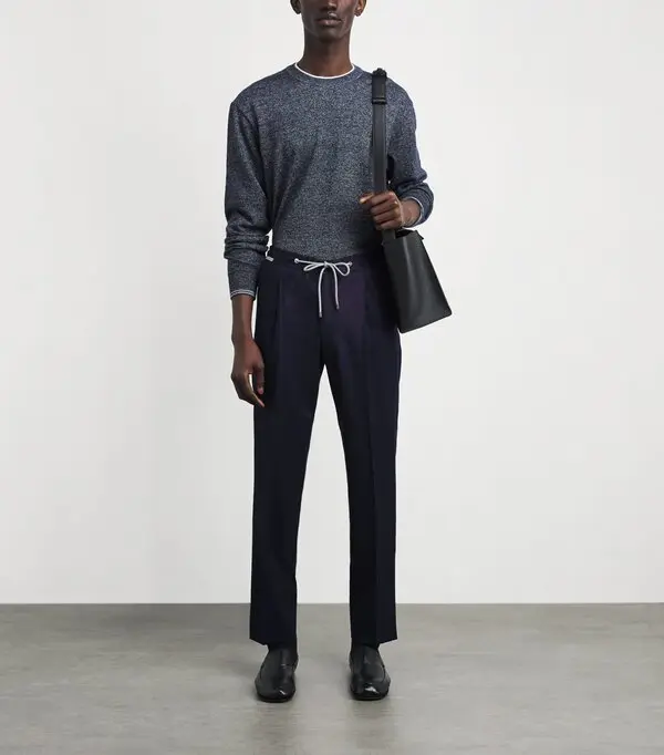 Corneliani Virgin Wool Drawstring Trousers - Navy