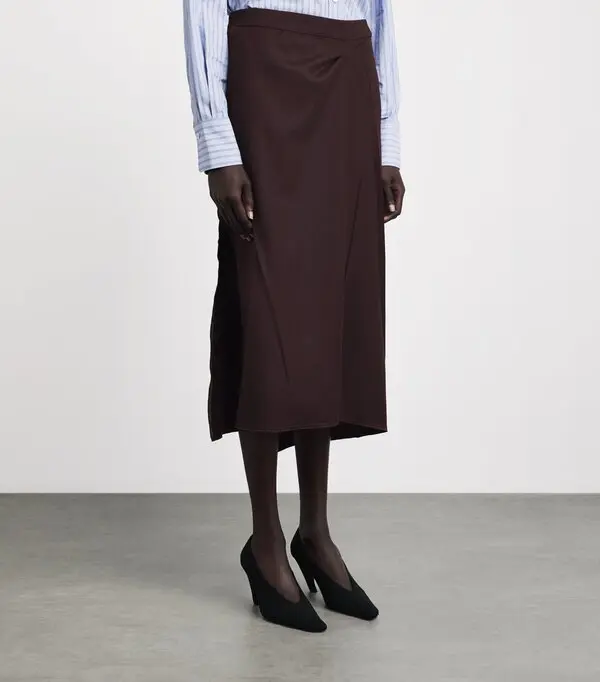 Victoria Beckham Wool Pressed Tailored Midi Skirt