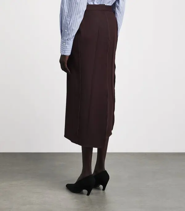Victoria Beckham Wool Pressed Tailored Midi Skirt