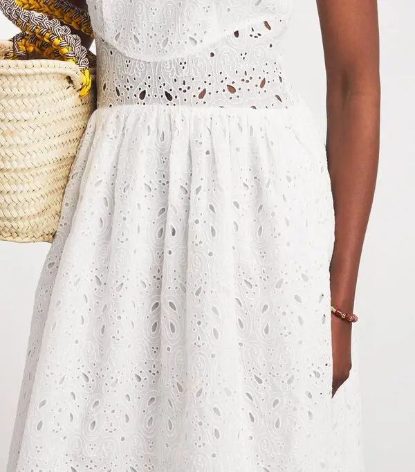 FRAME Paisley Eyelet Halterneck Midi Dress