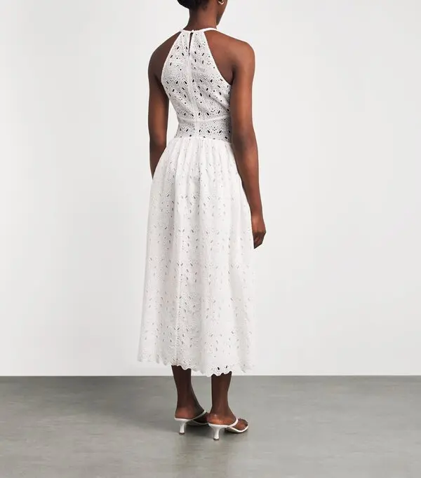 FRAME Paisley Eyelet Halterneck Midi Dress