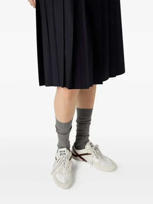 Miu Miu Pleated Pinstripe Midi Skirt