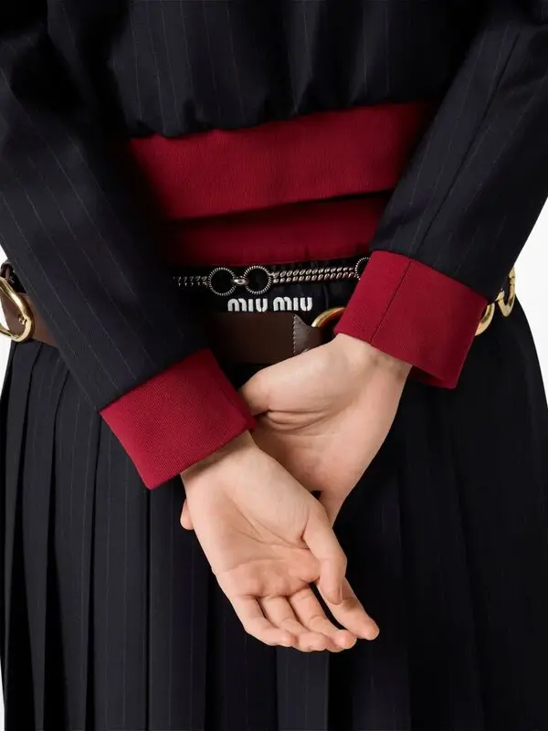 Miu Miu Pleated Pinstripe Midi Skirt